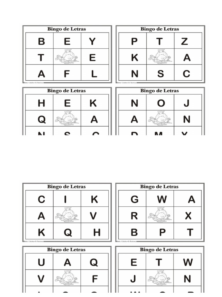 Atividade Cartelas Bingo Das Letras Imprimir | PDF