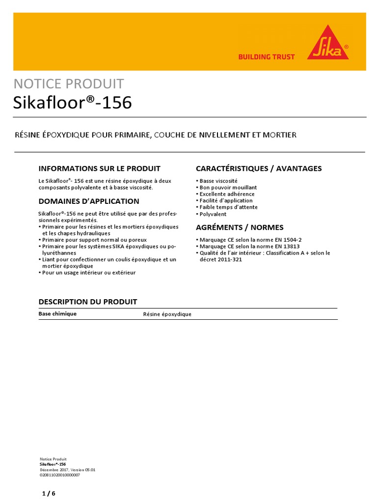 Résine Époxy Sikafloor®-156 Fiche Technique | PDF | Mortier (matériau ...