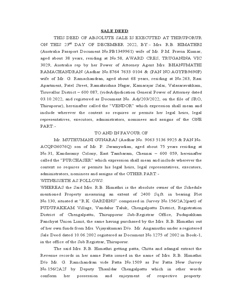 Sale Deed | PDF | Covenant (Law) | Deed