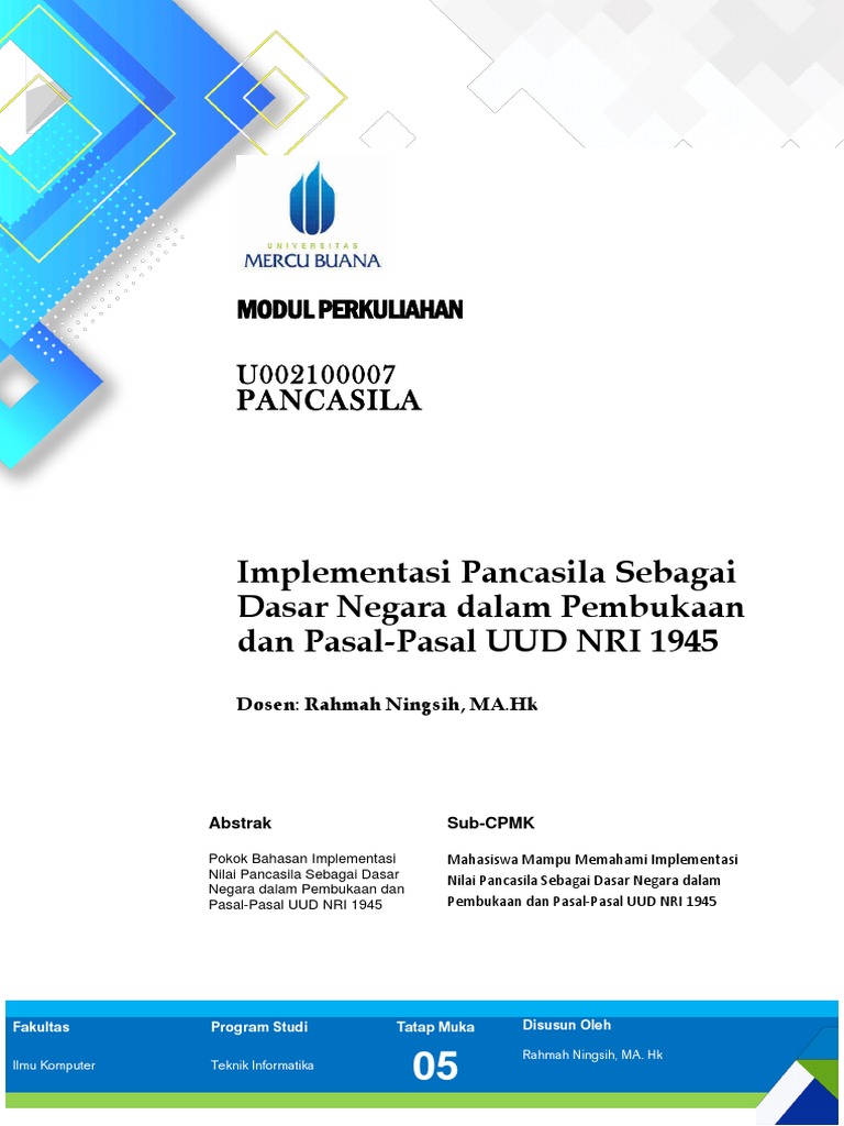 05 - Implementasi Pancasila Sebagai Dasar Negara Dalam Pembukaan Dan Pasal-Pasal UUDNRI 1945 ...