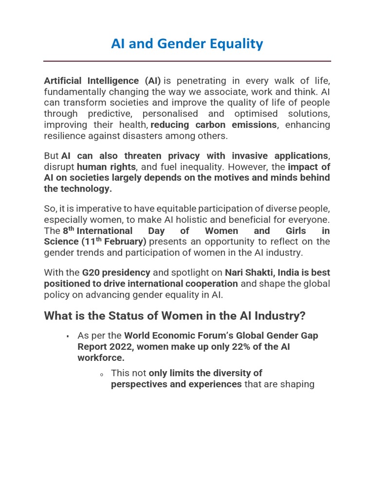 Ai And Gender Equality Pdf Artificial Intelligence Intelligence Ai And Semantics 
