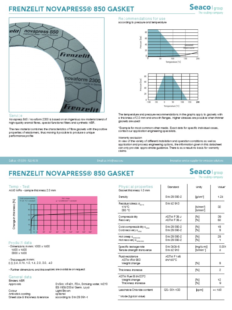 Frenzelit Novapress 850 Gasket | PDF | Materials Science | Building ...