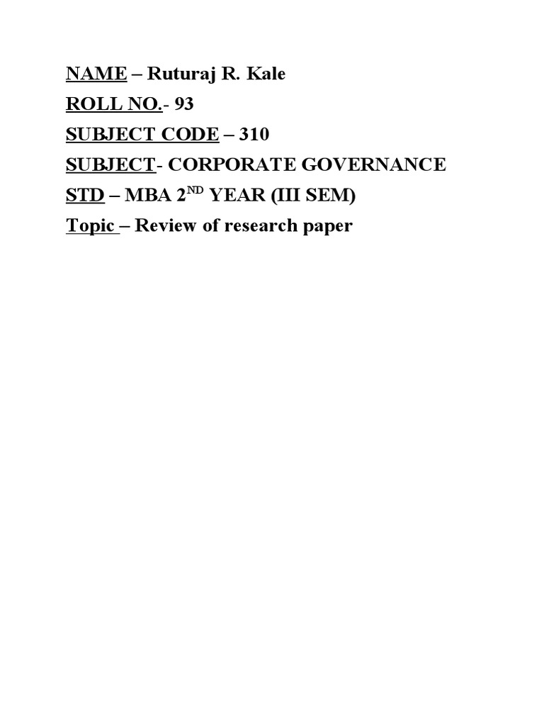 Ruturaj Kale CG Research Paper Review | PDF | Corporate Governance ... Ruturaj Kale CG Research Paper Review | PDF | Corporate Governance ...