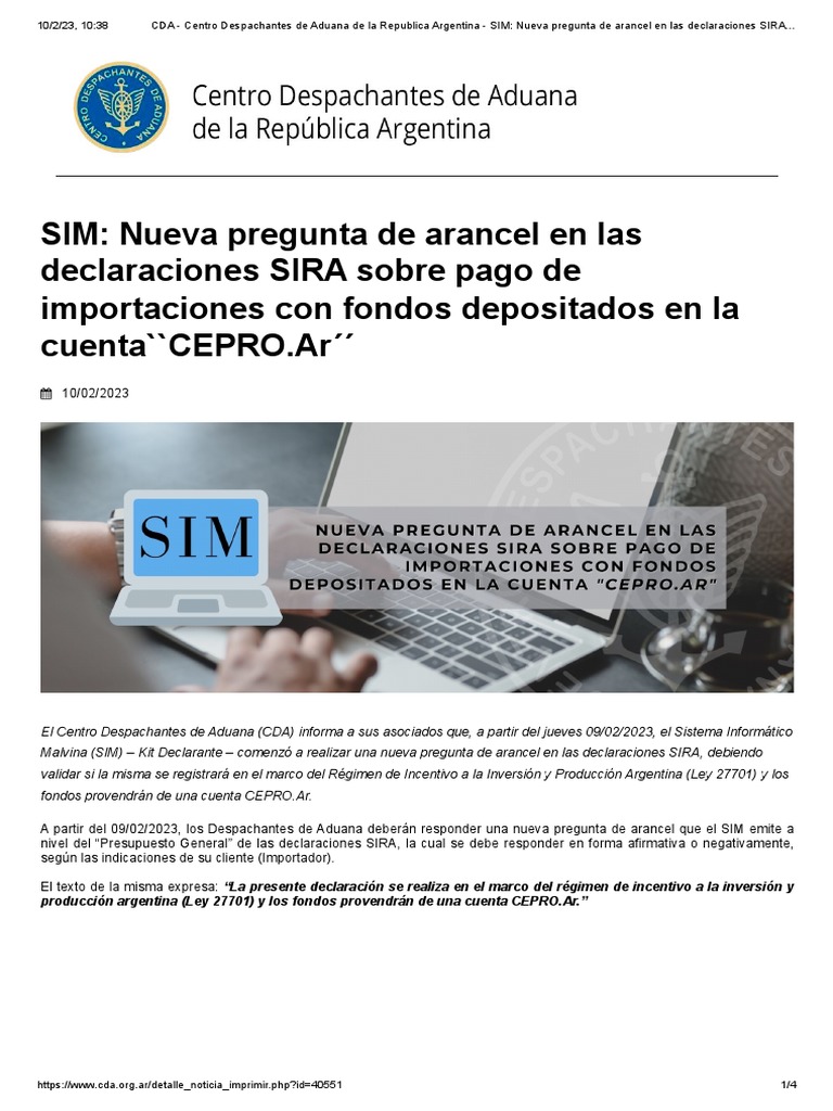 Pago de Importaciones Con Fondos Depositados en La cuenta''CEPRO - Ar ...