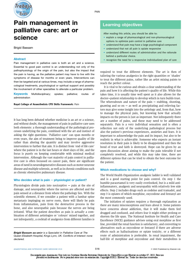 Pain Management in Palliative Care - Art or Science | PDF | Morphine ...