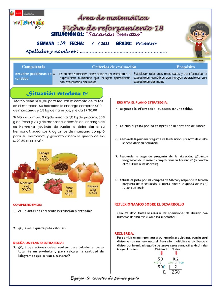 Ficha de Reforzamiento 18: Situación Retadora | PDF | División ...