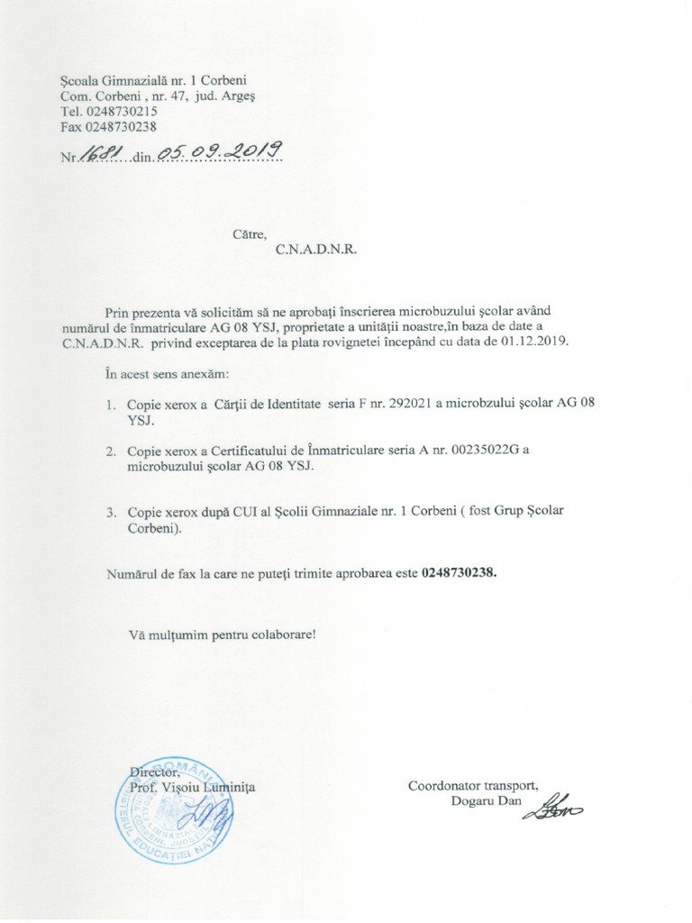 Acte Scutire Plata Rovinieta Microbuz Scolar | PDF