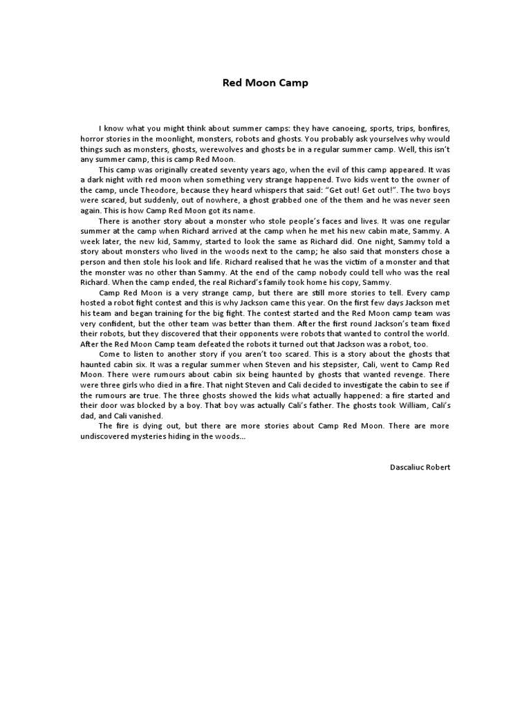 Red Moon Camp Summary Pdf Monsters