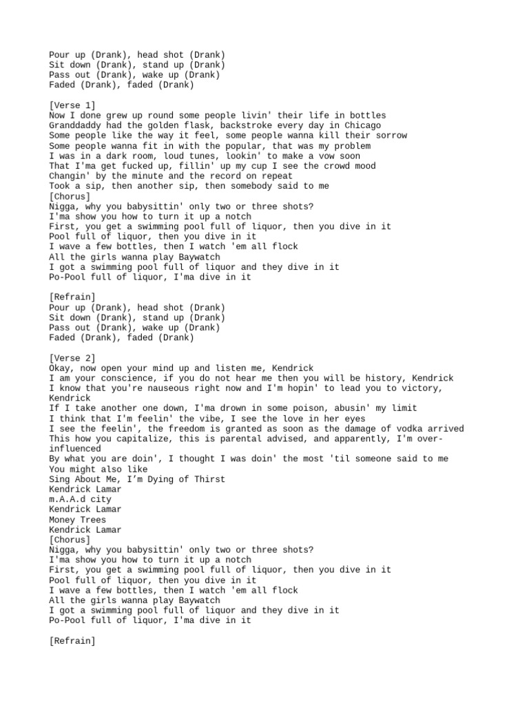 Swimming Pools (DRANK) Lyrics | PDF | Songs | African American Music