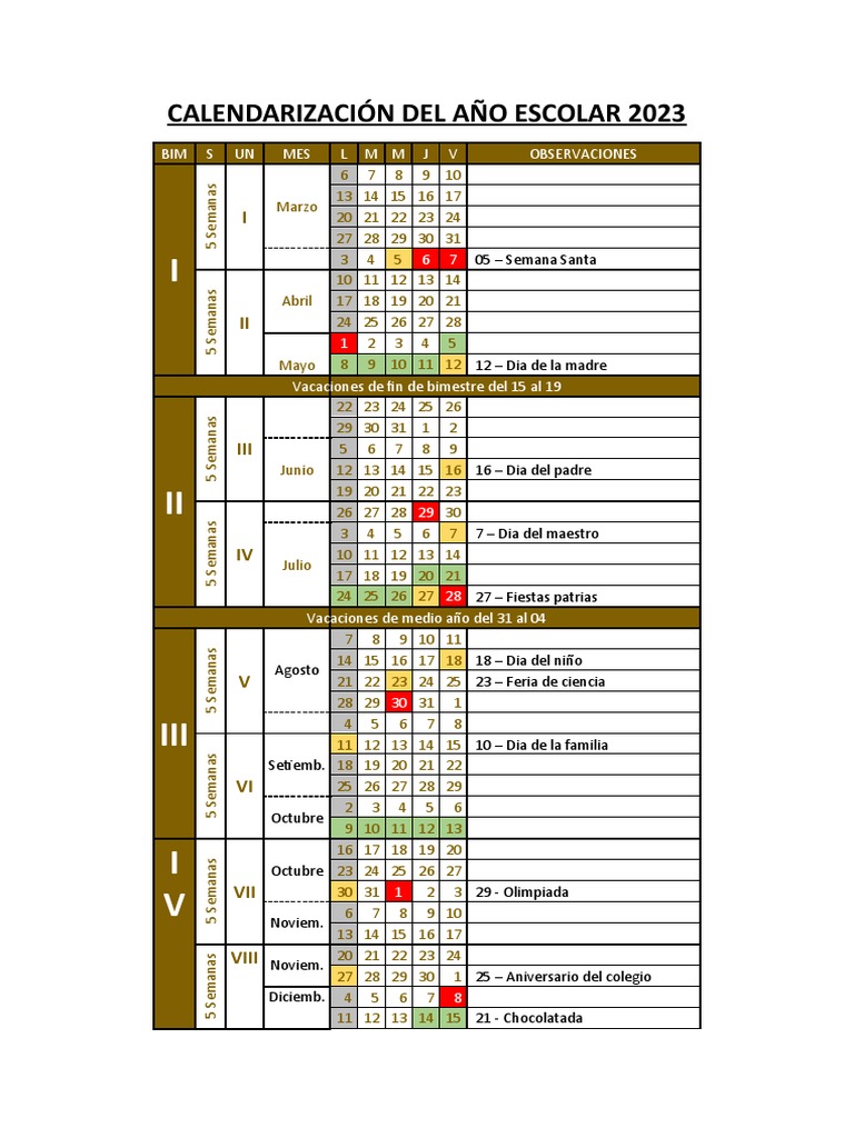 Calendarización Del Año Escolar 2023 | PDF | Observancias