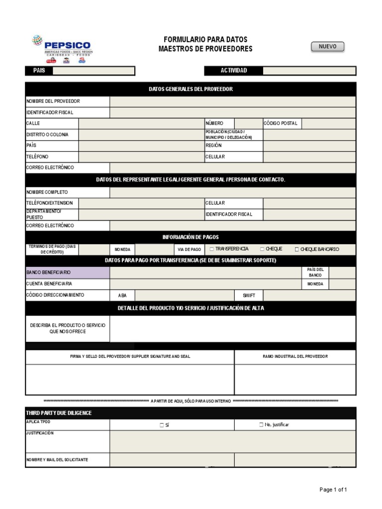 Formato Creacion de Proveedores | PDF | Transferencia bancaria | Tecnología bancaria