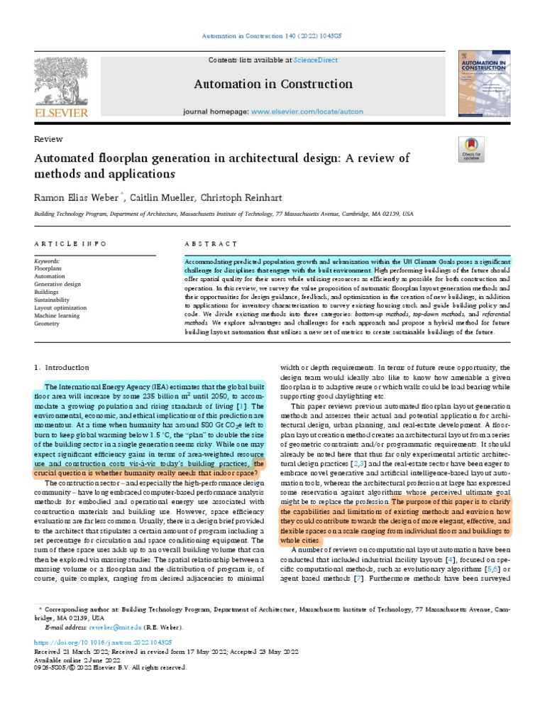 Automated Floorplan Generation in Architectural Design - 2022 - Automation in C | PDF ...