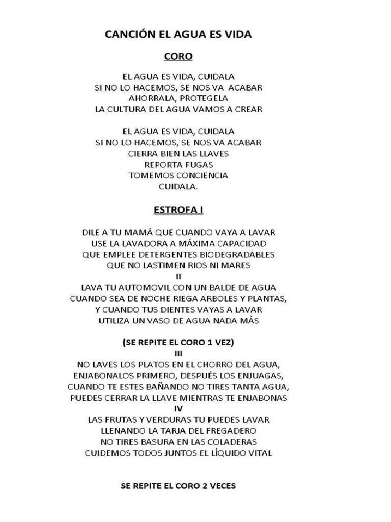 Letra El Agua Es Vida | PDF