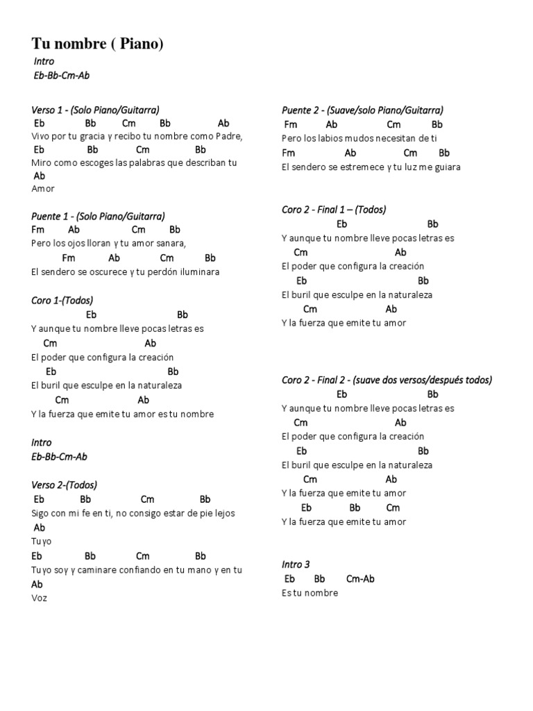 Acordes de "Tu Nombre" para Piano | PDF