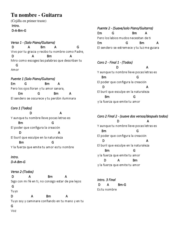 Acordes de "Tu Nombre" para Guitarra | PDF
