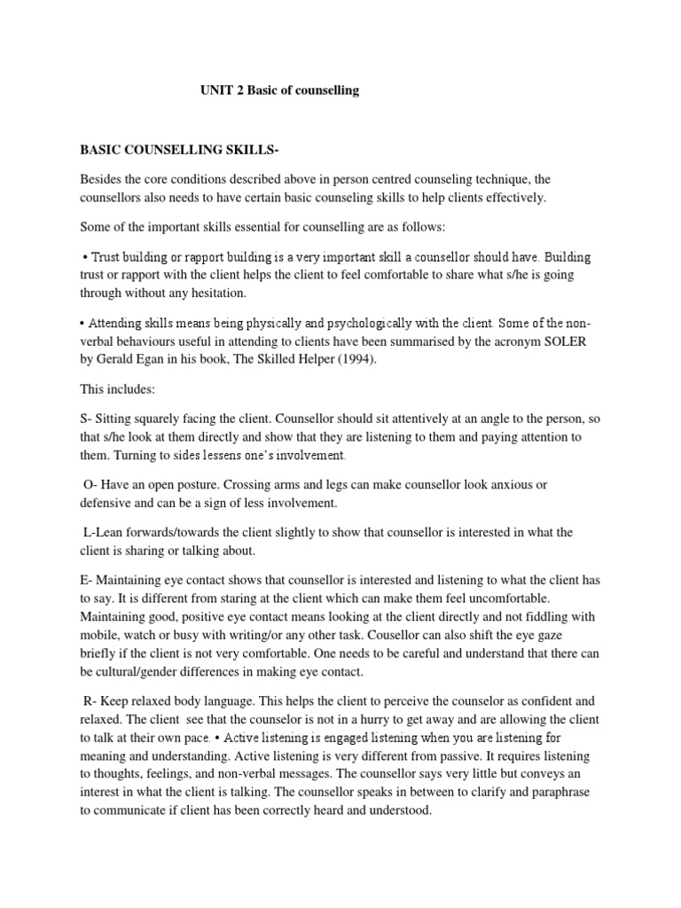 Essential Counseling Skills Overview | PDF | Body Language | Nonverbal ...