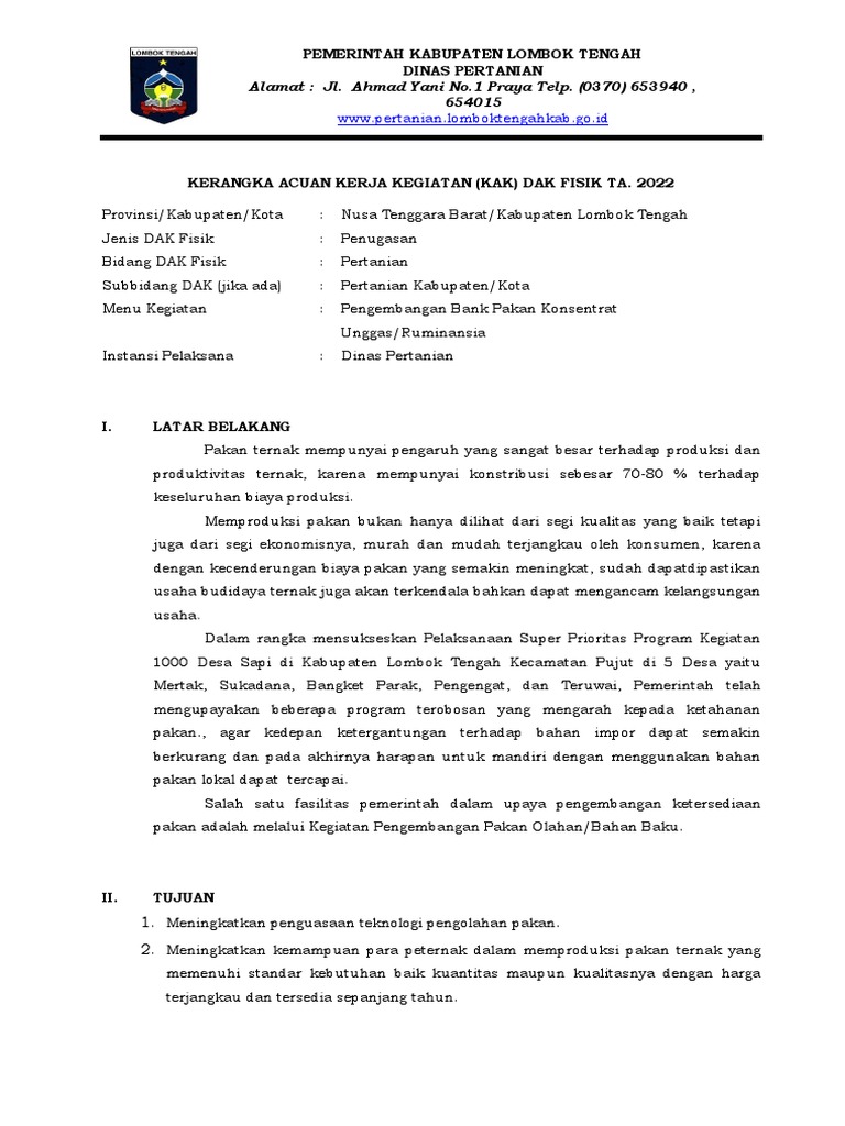 Pemerintah Kabupaten Lombok Tengah Dinas Pertanian: Alamat: Jl. Ahmad ...