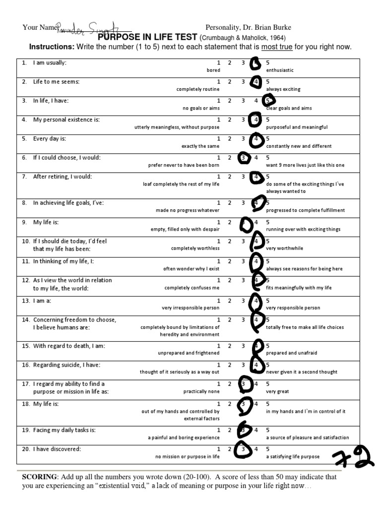 Life Purpose Quiz | PDF | Meaning Of Life | Cognitive Science