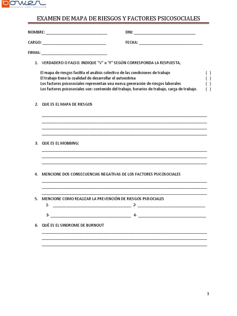 Examen - Mapa de Riesgos y Examen Psicosociales | PDF