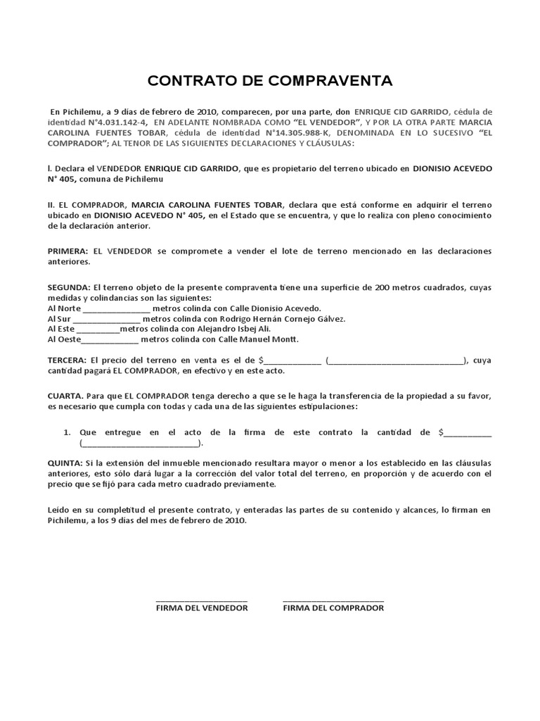 Formato de Contrato de Compraventa de Terreno | PDF