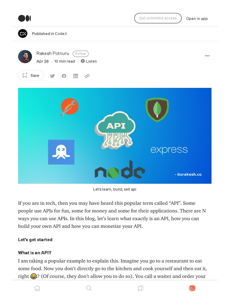 Let's Learn, Build and Sell An API - by Rakesh Potnuru - CodeX - Apr, 2022 - Medium | PDF ...