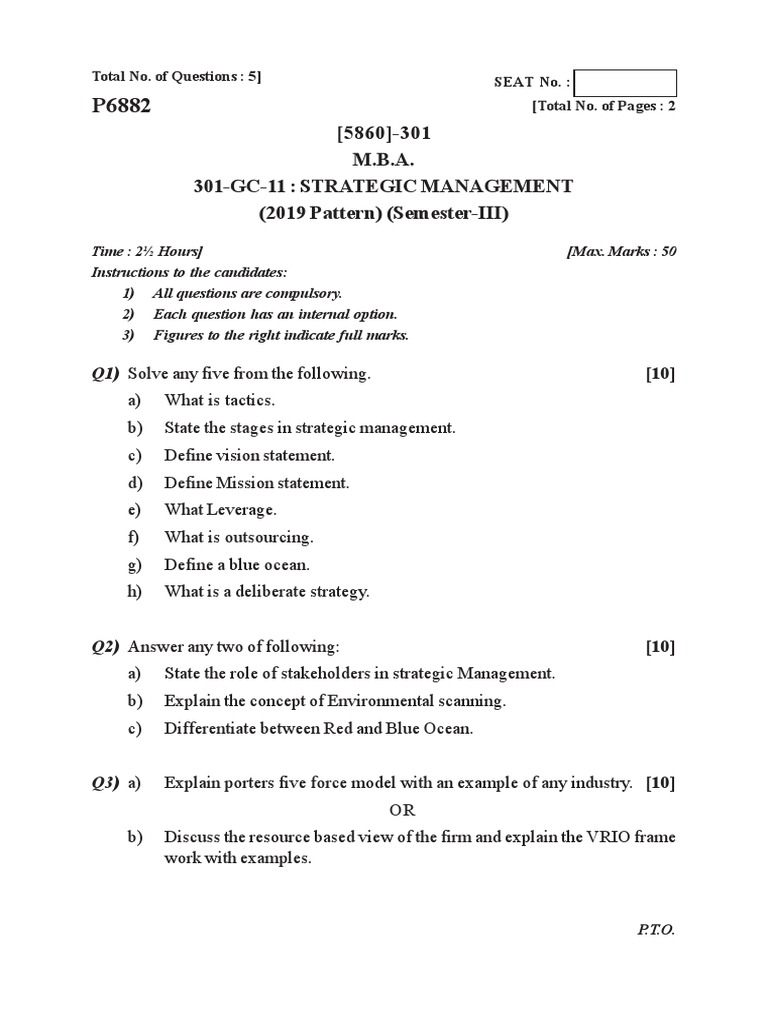 Strategic Management Exam Questions | PDF | Business