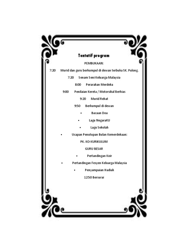 Tentatif Program Penutupan Bulan Kemerdekaan 2022 | PDF
