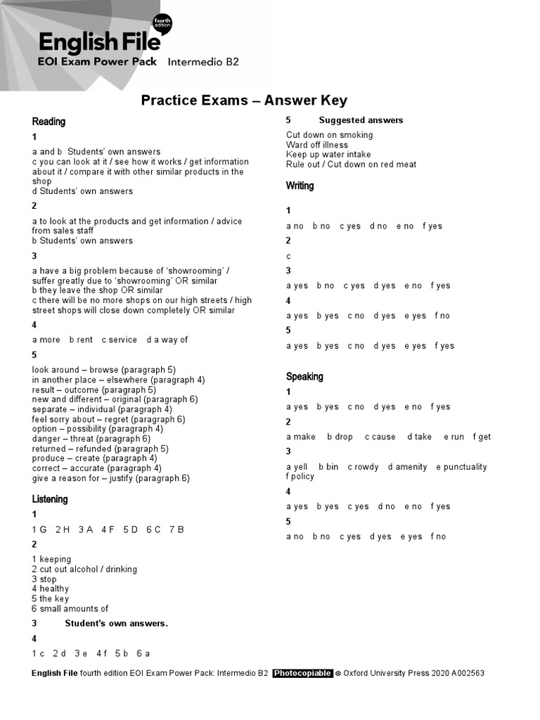 B2 - Practice - Exam - Answer Key | PDF