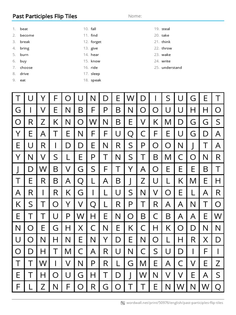Past Participles Word Search Activity | PDF
