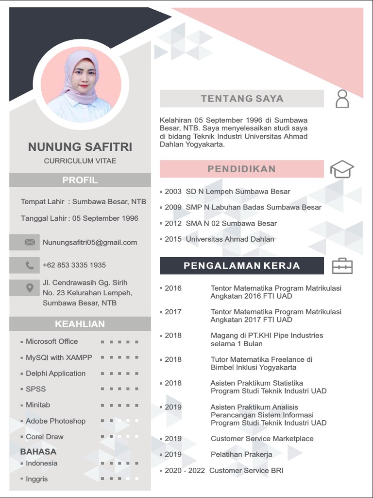 CV Nunung Safitri: Teknik Industri NTB | PDF | Karier & Perkembangan
