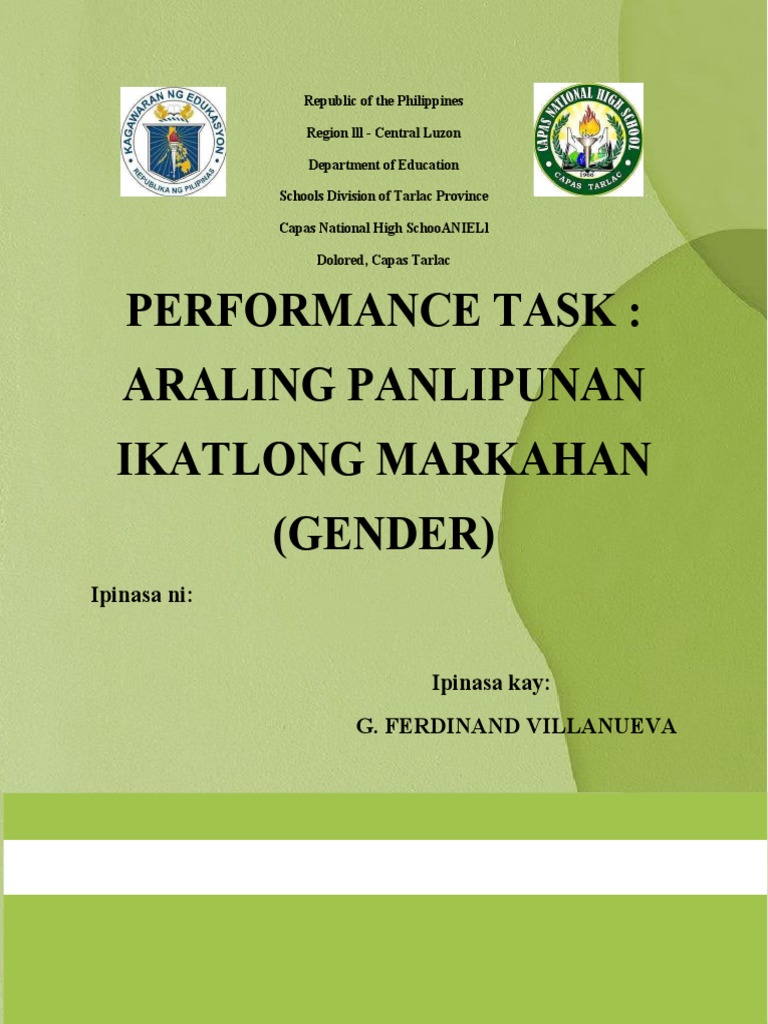 Performance Task: Araling Panlipunan Ikatlong Markahan (Gender) | PDF