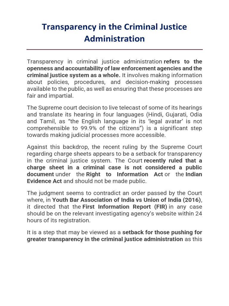 Transparency in The Criminal Justice Administration | PDF | Crime ...