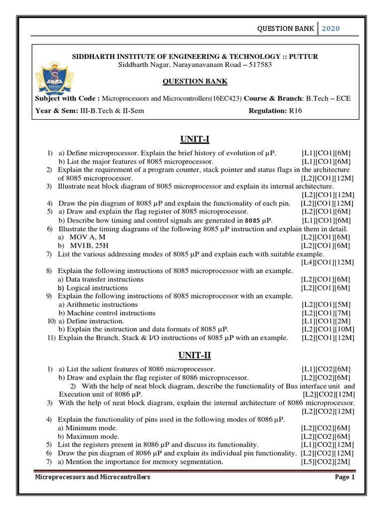 16EC423-Microprocessors & Microcontrollers | PDF | Computing | Central Processing Unit