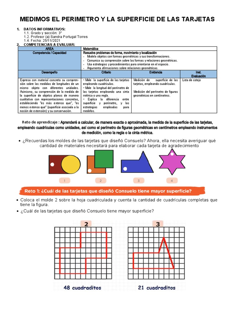Medimos El Perimetro Y La Superficie de Las Tarjetas: 1. Datos ...