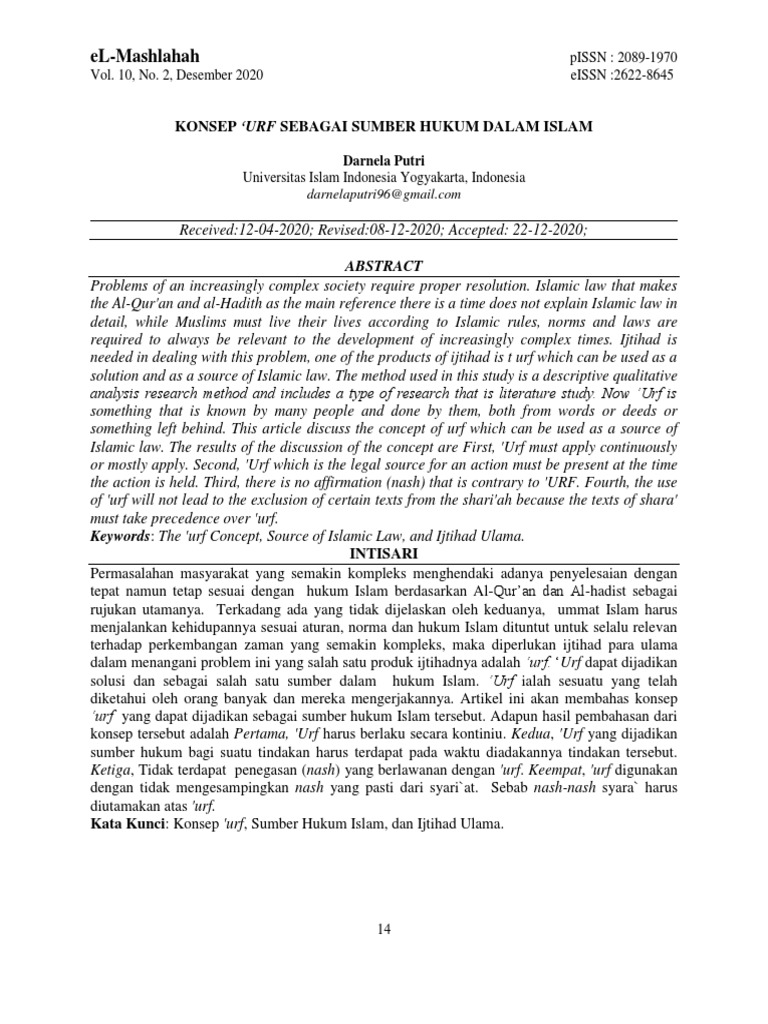 Konsep Urf Sebagai Sumber Hukum Dalam Islam | PDF