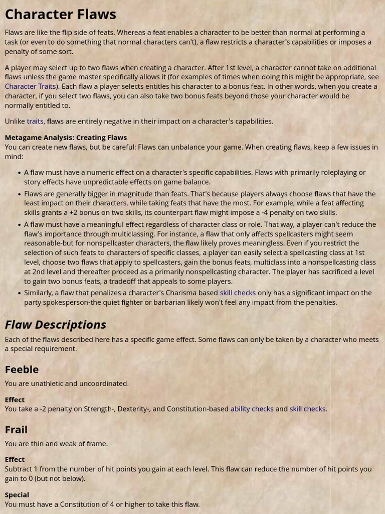 Character Flaws d20srd | PDF | D20 System | Entertainment