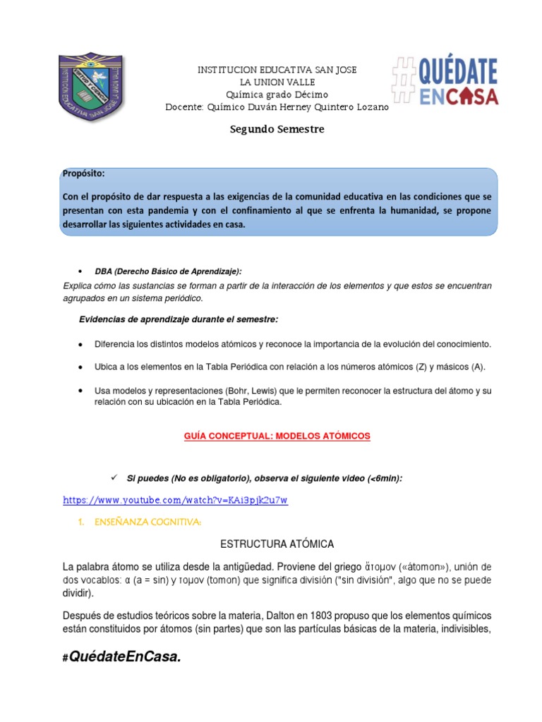 Décimo Química Modelos Atómicos C.L | PDF | Núcleo atómico | Átomos