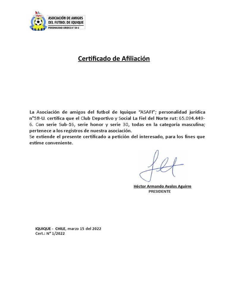 Certificado Asafi - LFDN | PDF