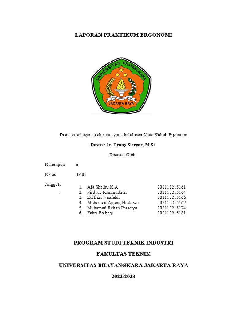 Kelompok 6 - 3a01 - Modul 1 Antrophometri - Laporan Praktikum Ergonomi | PDF