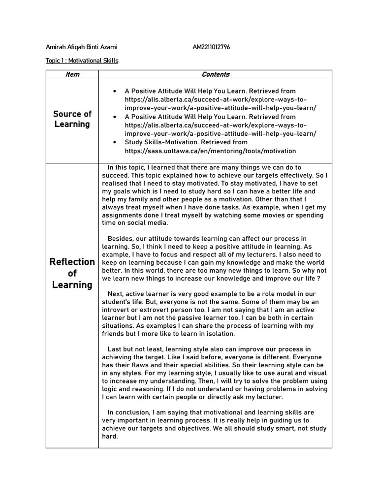 Reflection of Learning | PDF | Learning | Learning Styles