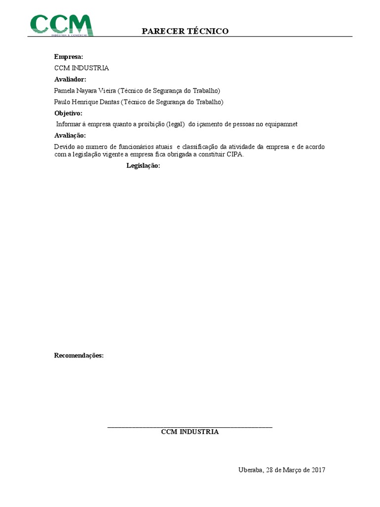 Parecer Técnico - Modelo | PDF Parecer Técnico - Modelo | PDF