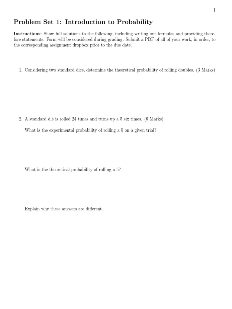 Mdm4u Problem Set 1 | PDF