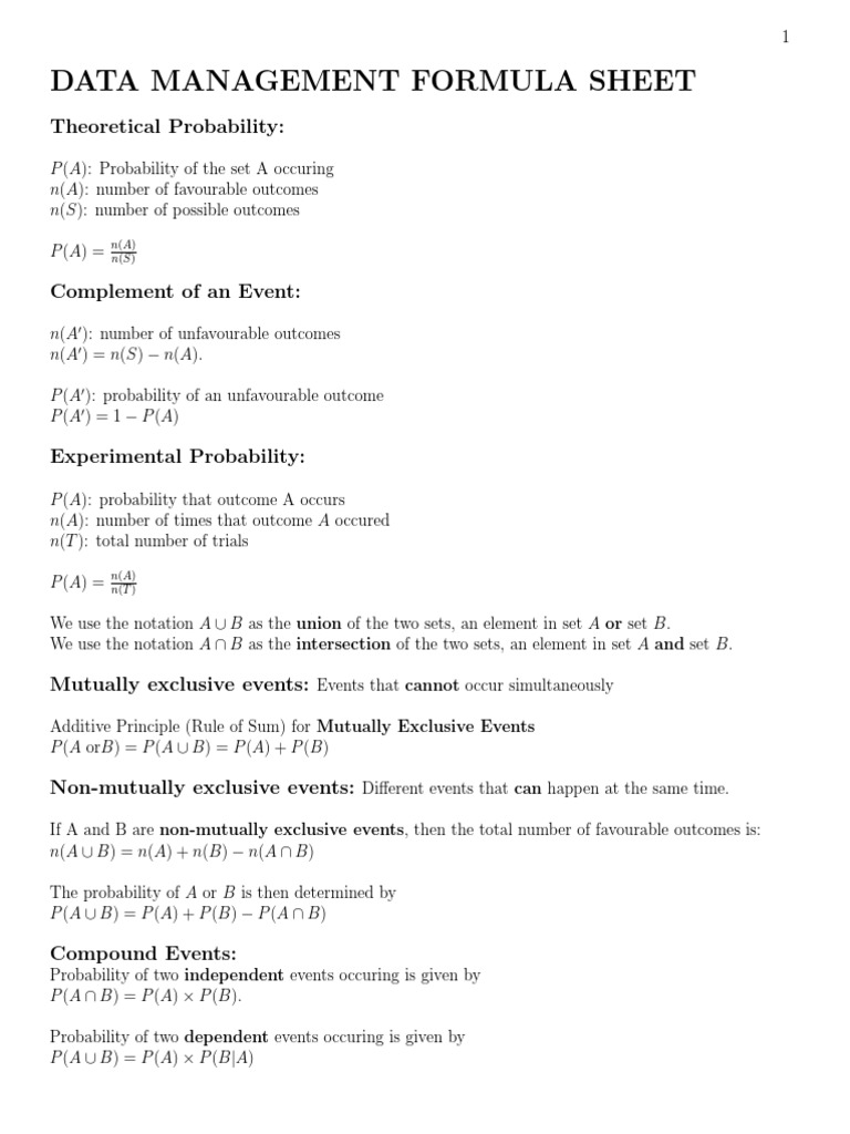 Mdm4u Formula Sheet | PDF | Probability | Probability Distribution
