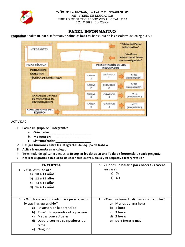 Panel Informativo: Propósito: Realiza Un Panel Informativo Sobre Los ...