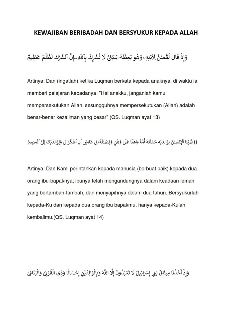 Kewajiban Ibadah dan Bersyukur kepada Allah | PDF