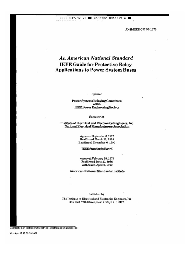 ANSI-IEEE C37.97-1979 - Guide For Protective Relay Applications To ...
