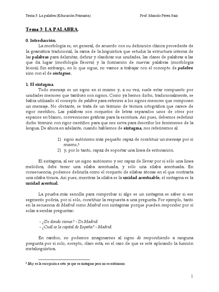 Tema 3: La Palabra.: 0. Introducción | PDF | Palabra | Oración ...