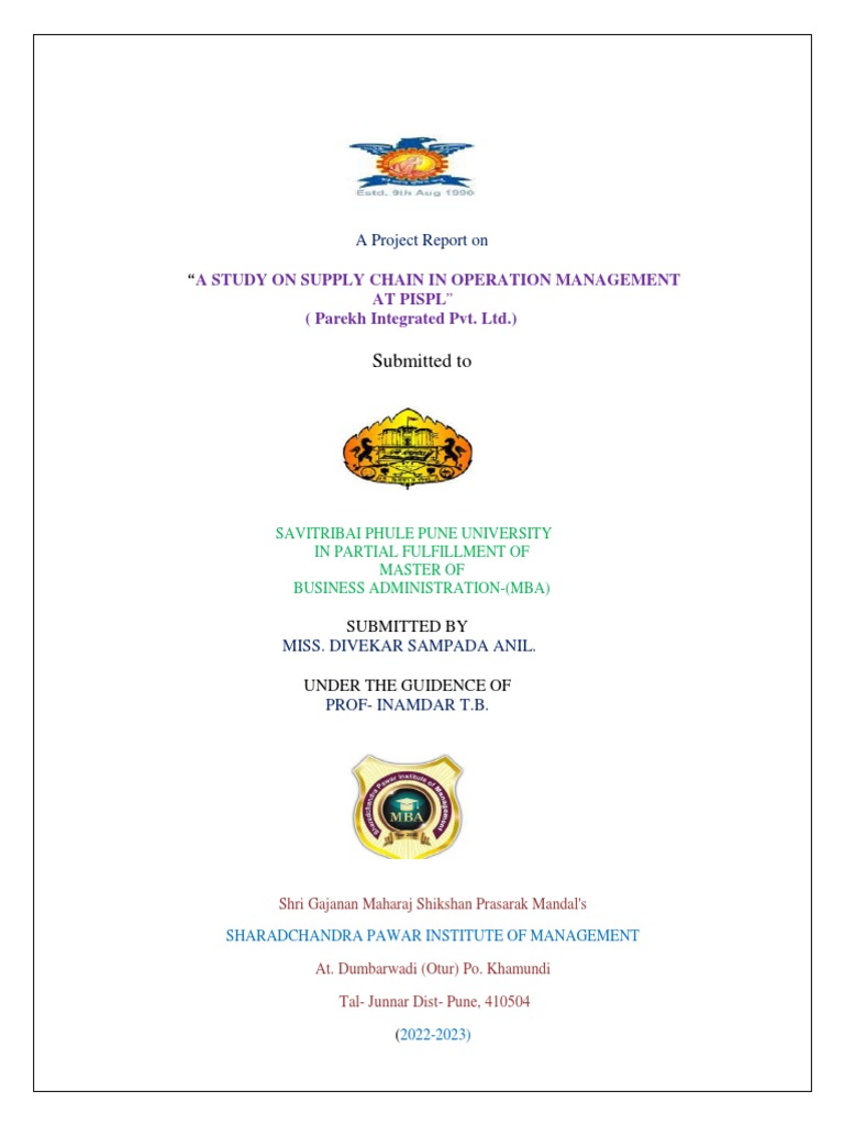 A Study On Supply Chain in Operation Management at Pispl | PDF | Supply ...