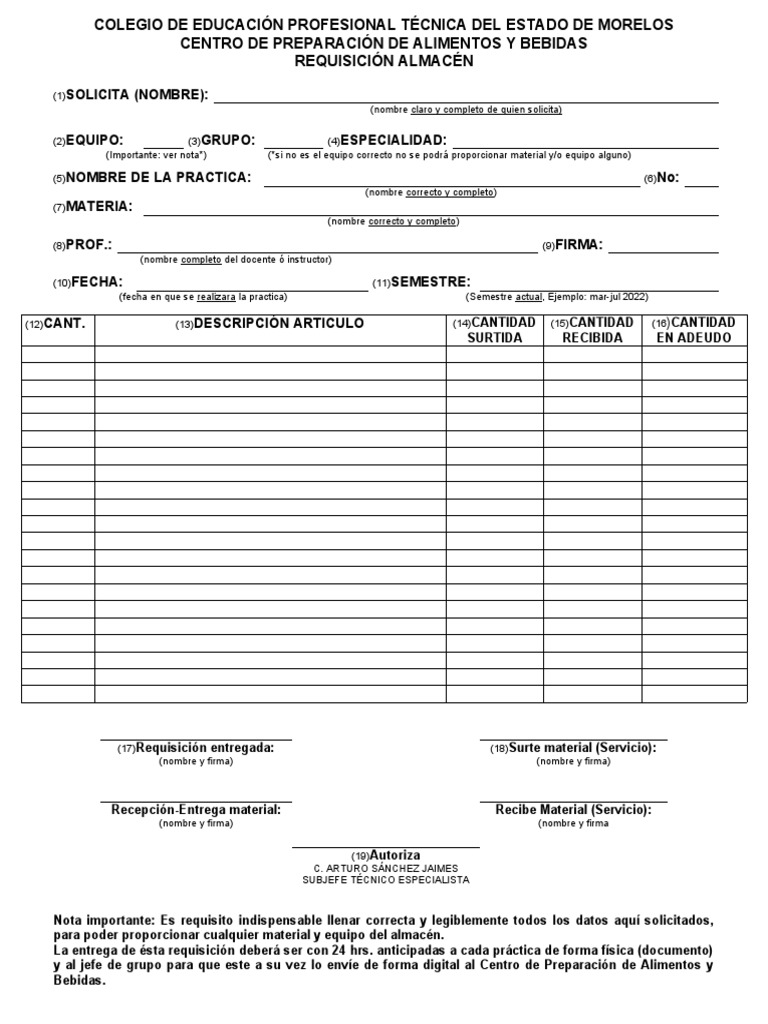 Requisición Almacen C.P.A. y B. | PDF