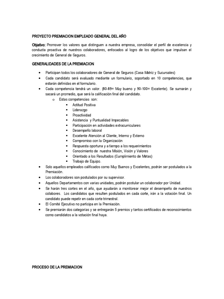 Proyecto Premiacion Empleado General Del Año | PDF